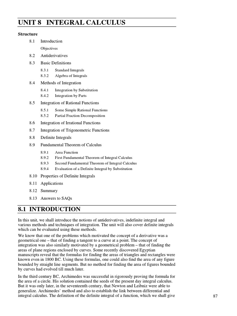 Unit 8 Integral Calculus: Structure | PDF | Integral | Area
