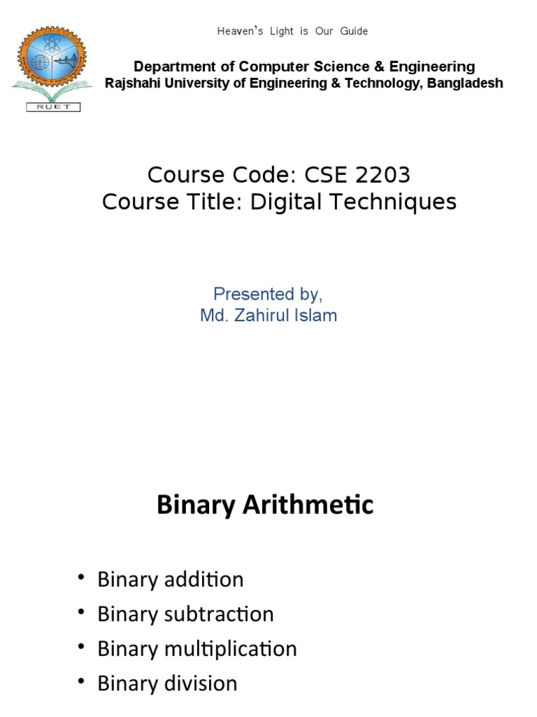 Course Code: CSE 2203 Course Title: Digital Techniques: Department of ...