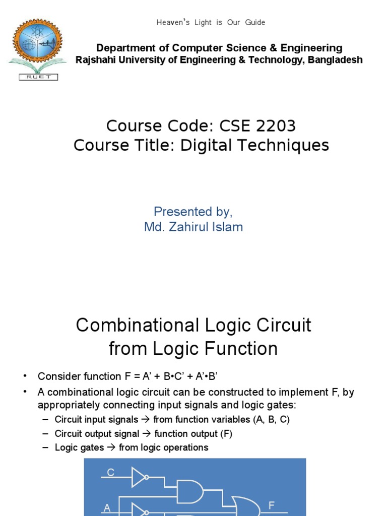 Course Code: CSE 2203 Course Title: Digital Techniques: Department of Computer Science ...