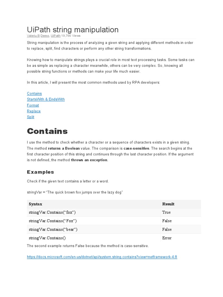 UiPath String Manipulation | PDF | String (Computer Science) | Boolean ...