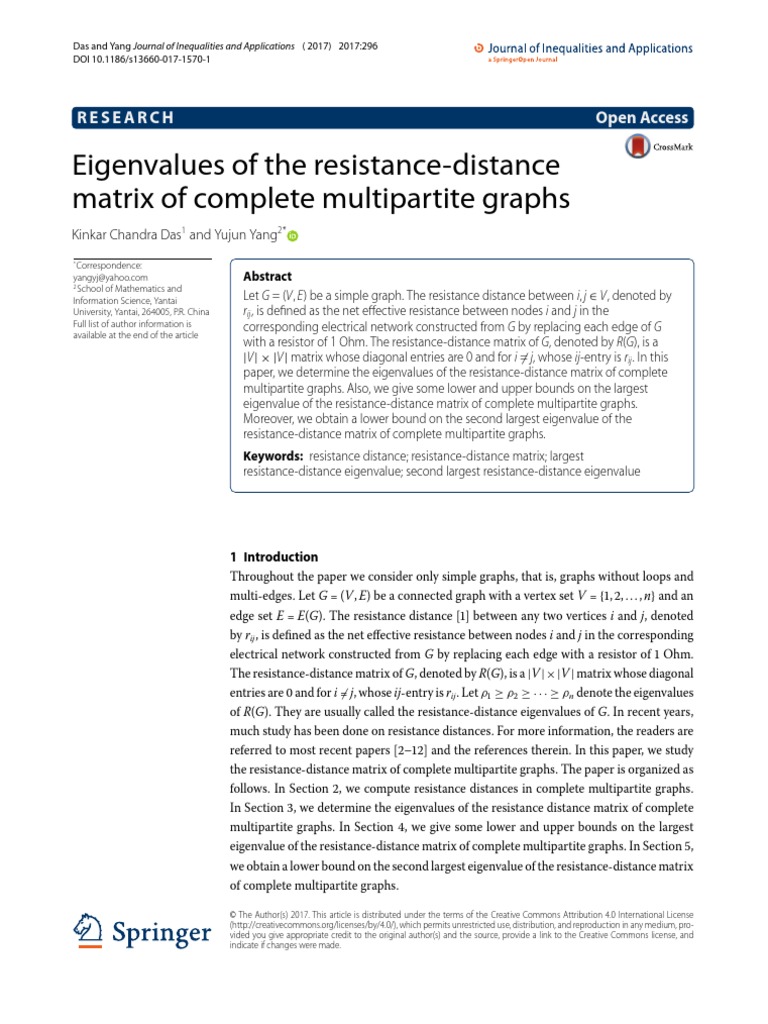 Eigenvalues of The Resistance-Distance Matrix of C PDF | PDF | Vertex ...