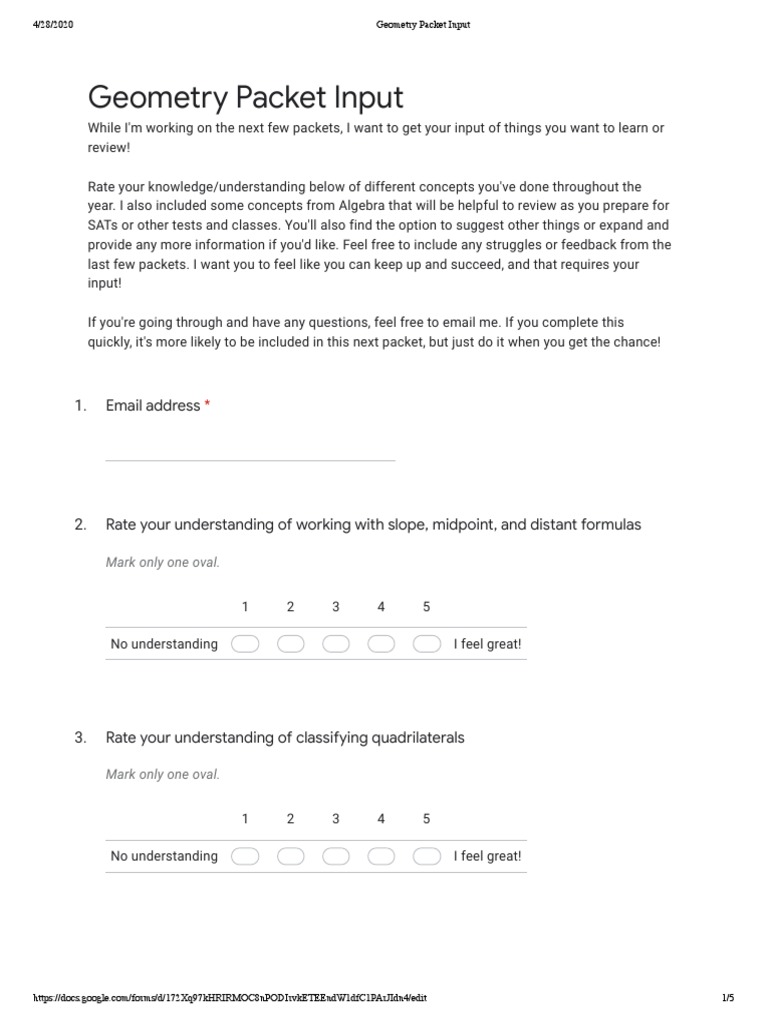 Geometry Packet Input - Google Forms | PDF | Area | Trigonometry