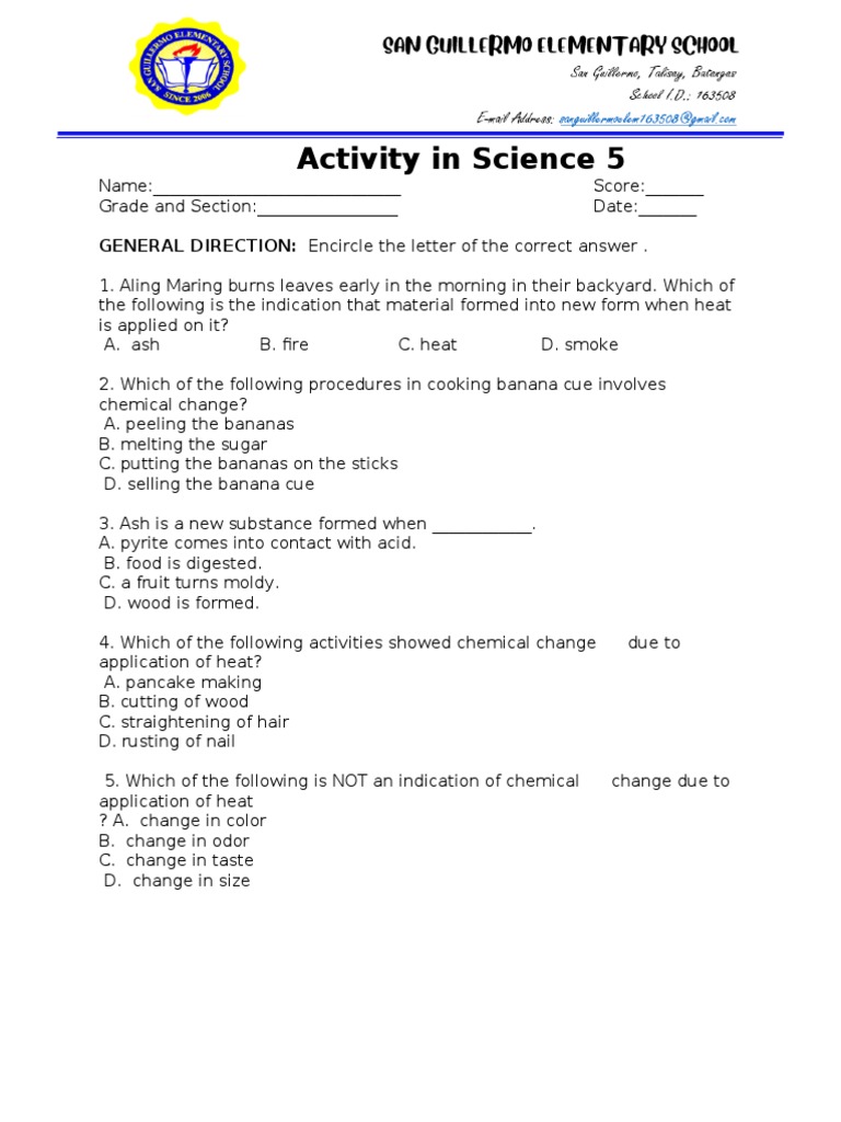 Activity in Science 5: GENERAL DIRECTION: Encircle The Letter of The ...