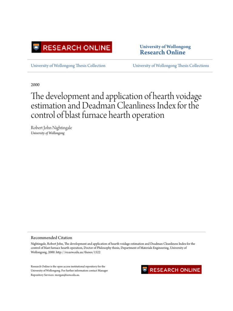 The Development and Application of Hearth Voidage Estimation and PDF ...