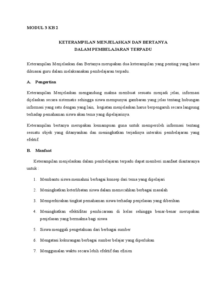 Tugas Kelompok Pembelajaran Terpadu MODUL 3 KB 2 NURFA | PDF