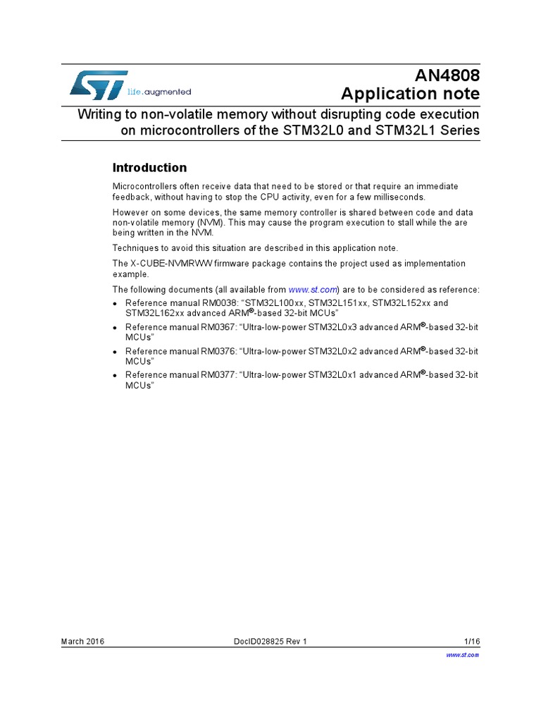 Dm00260799 Writing To Nonvolatile Memory Without Disrupting Code Execution On Microcontrollers