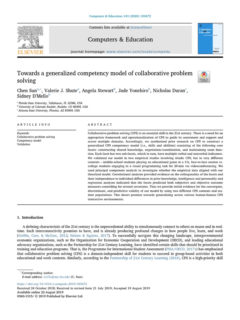 Towards A Generalized Competency Model of Collaborative Problem Solving ...