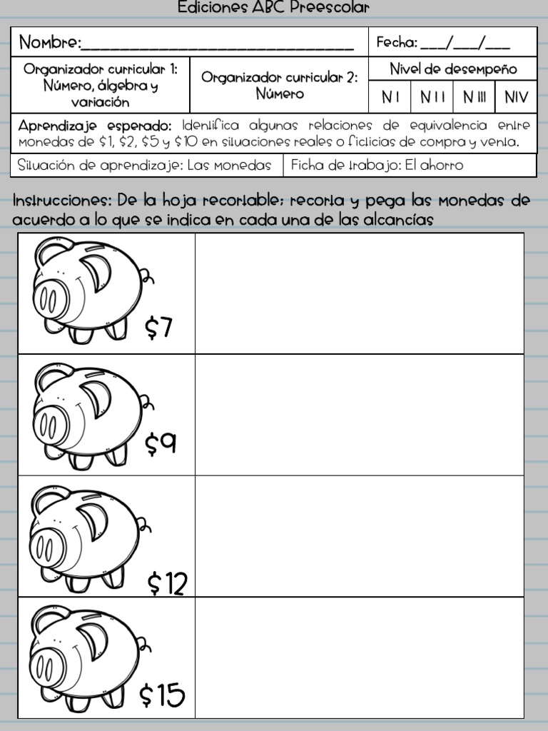 Hoja De Trabajo Sobre El Valor Del Dinero Y Su Nombre