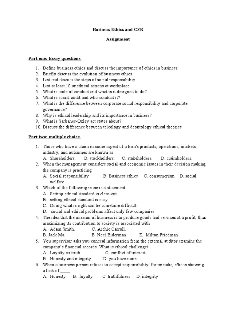 Business Ethics and CSR Individual Assignment | PDF | Business Ethics ...