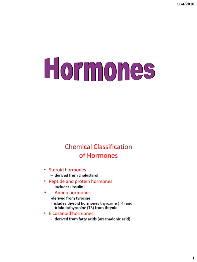 Chemical Classification of Hormones: - Steroid Hormones - Peptide and ...