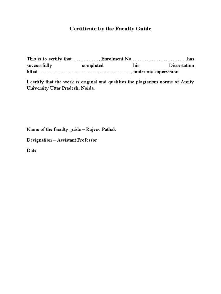 Dissertation Completion Certificate Sample | PDF