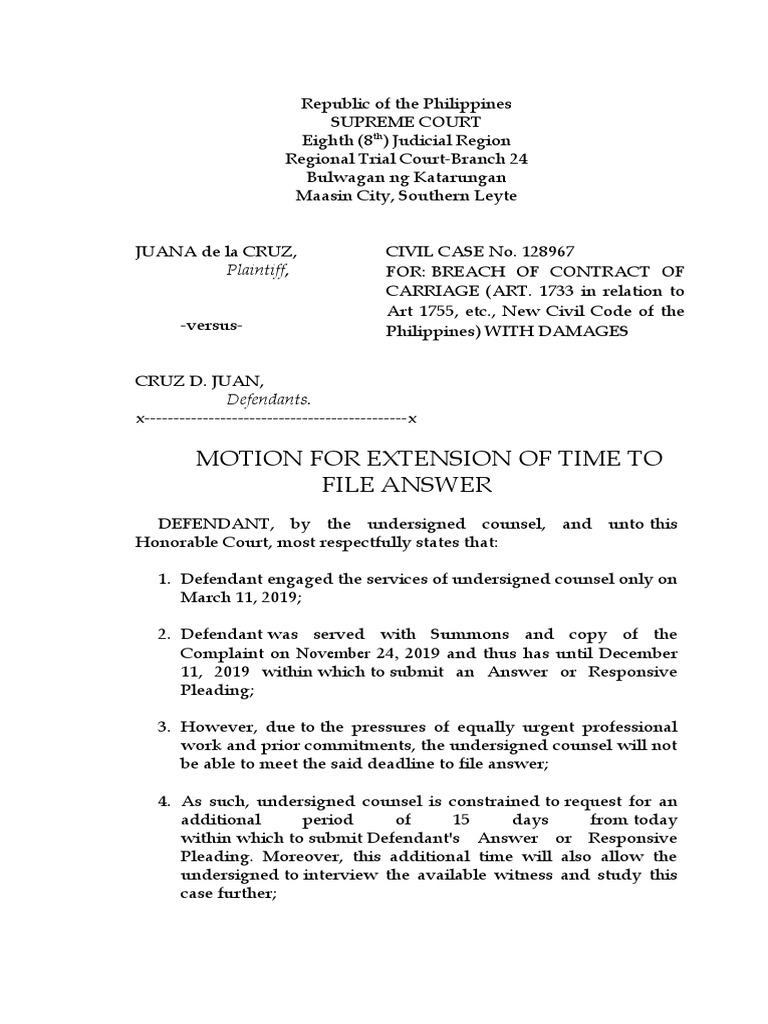 Motion For Extention of Time | PDF | Pleading | Lawsuit