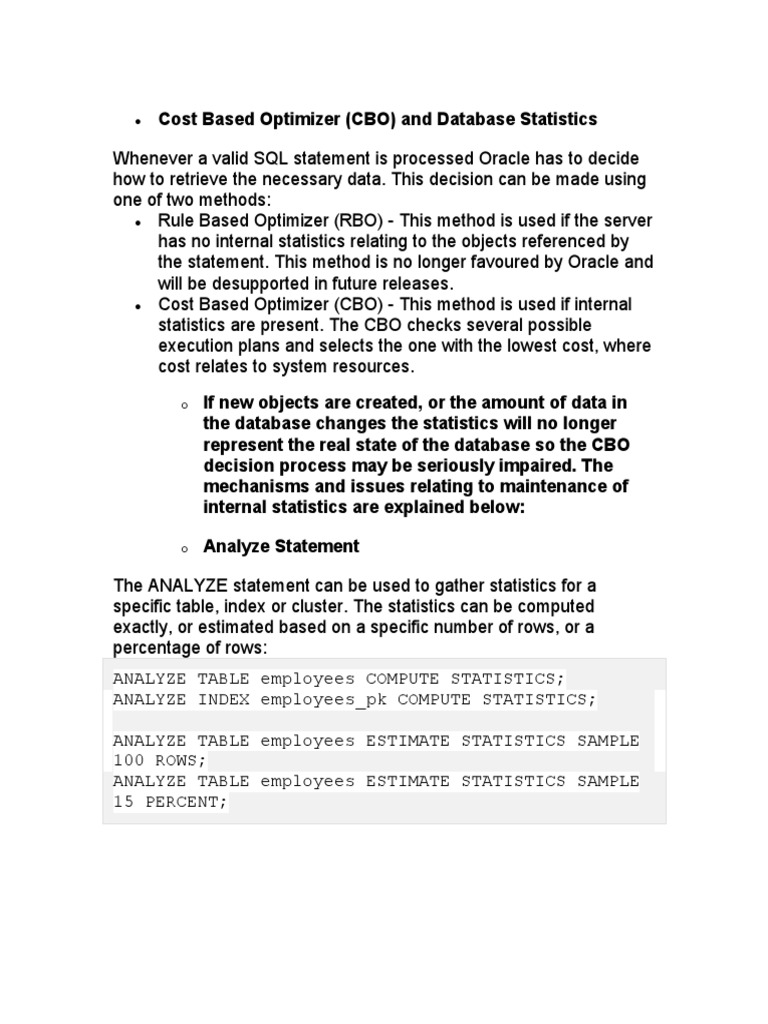 Cost Based Optimizer | PDF | Database Index | Statistics