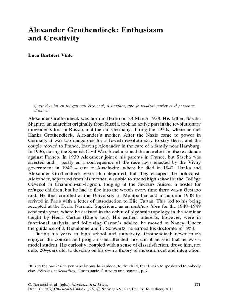 Alexander Grothendieck: Enthusiasm and Creativity | PDF | Category ...