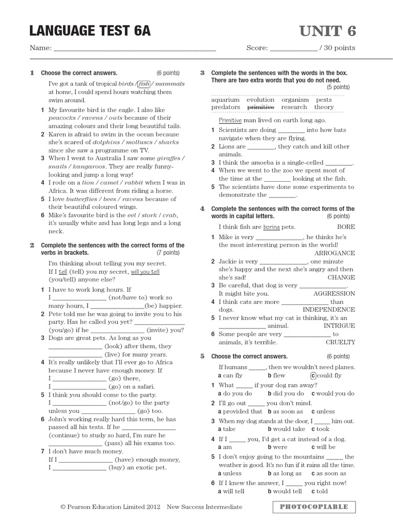 Language Test 6A: Unit 6 | PDF | Birds | Organisms
