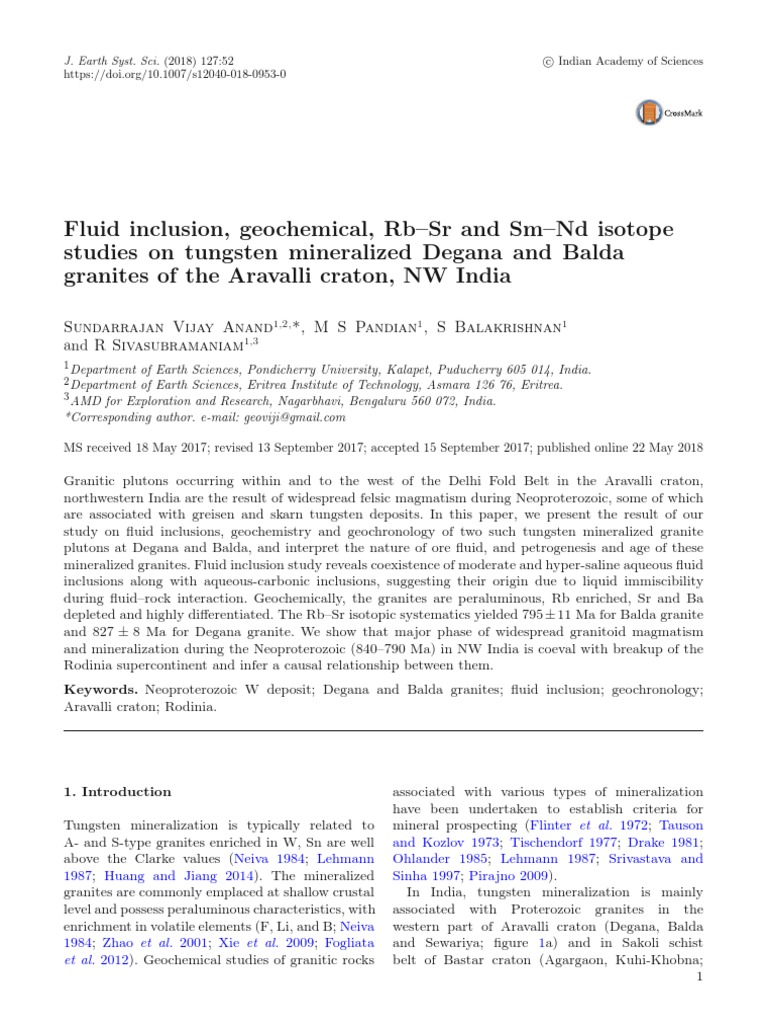 2018 - Sunderrajan - Fluid - Inclusion - Geochemical Study | PDF ...