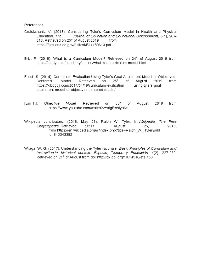 Tyler's Curriculum Model References | PDF | Politics | Social Science
