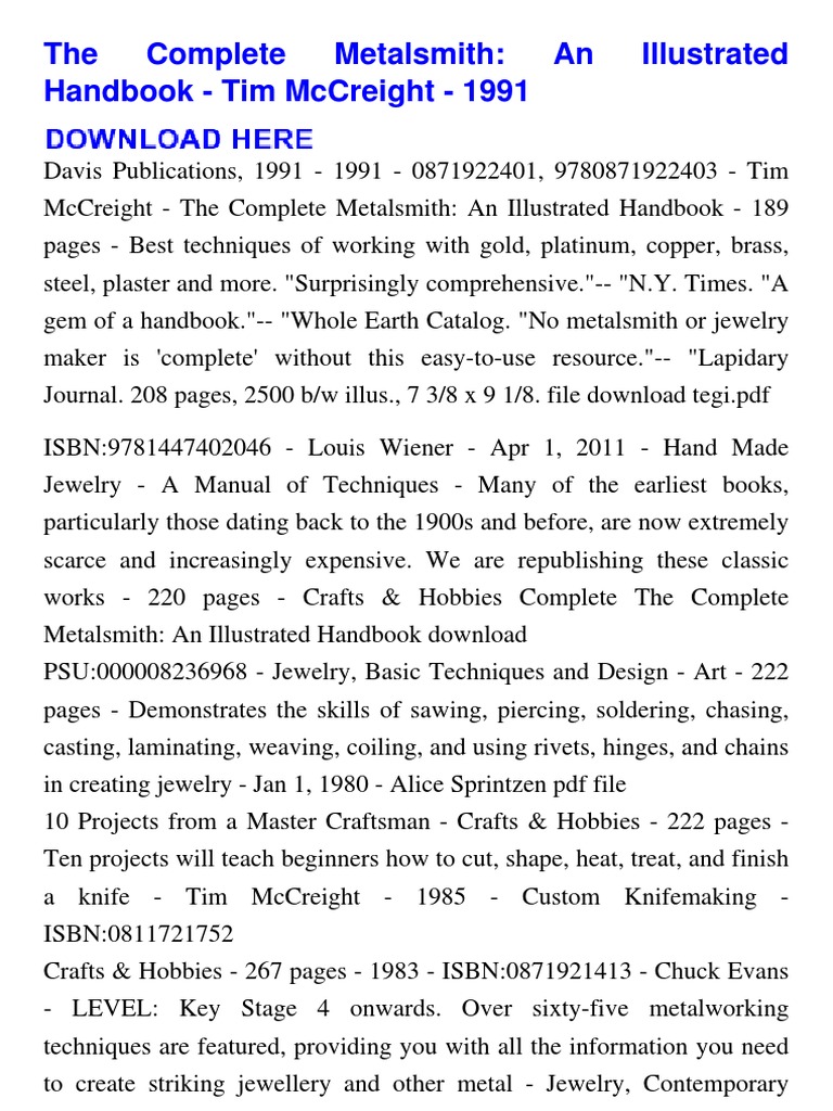 The Complete Metalsmith: An Illustrated Handbook - Tim Mccreight - 1991 ...