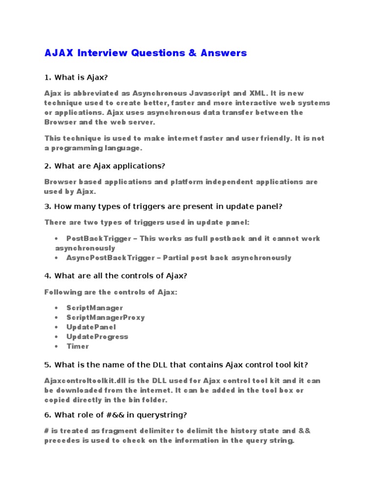 Ajax Interview Questions And Answers Pdf Ajax Programming Java Script