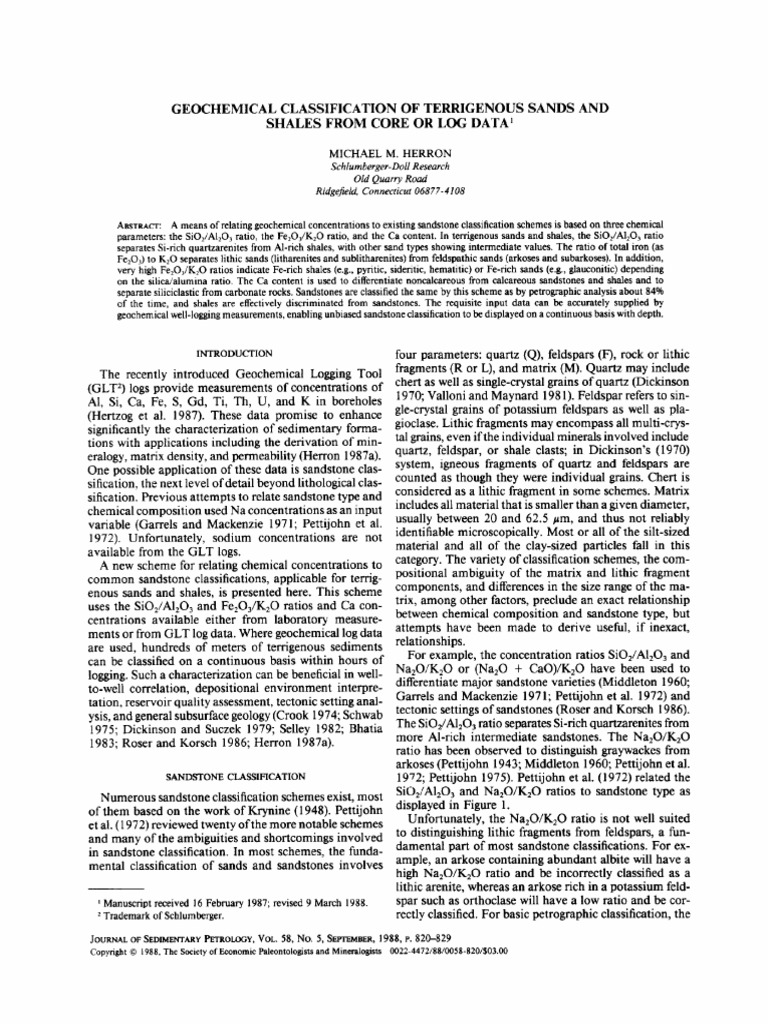 1988 - CLassification of Sandstone and Shale - by Herron | PDF ...