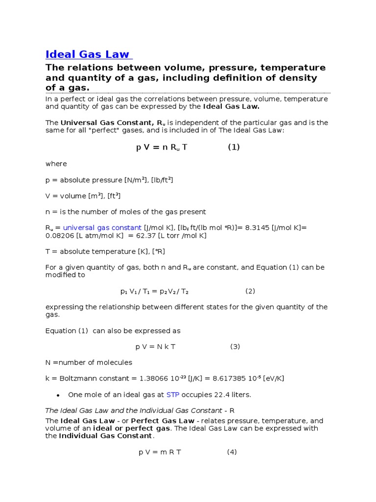 Ideal Gas Law | PDF | Gases | Applied Statistics