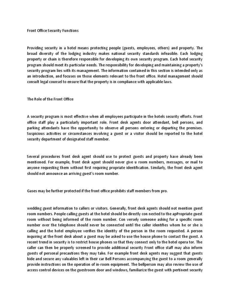 Front Office Security Functions | PDF | Cash | Emergency