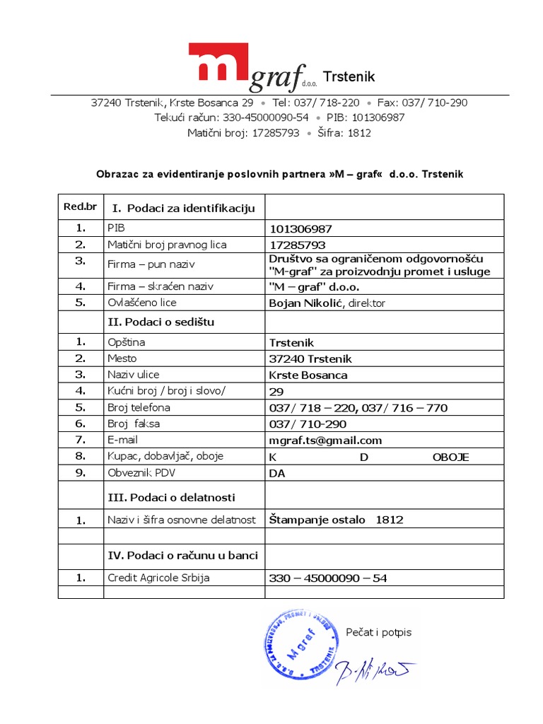 Obrazac Za Evidentiranje M-Graf | PDF