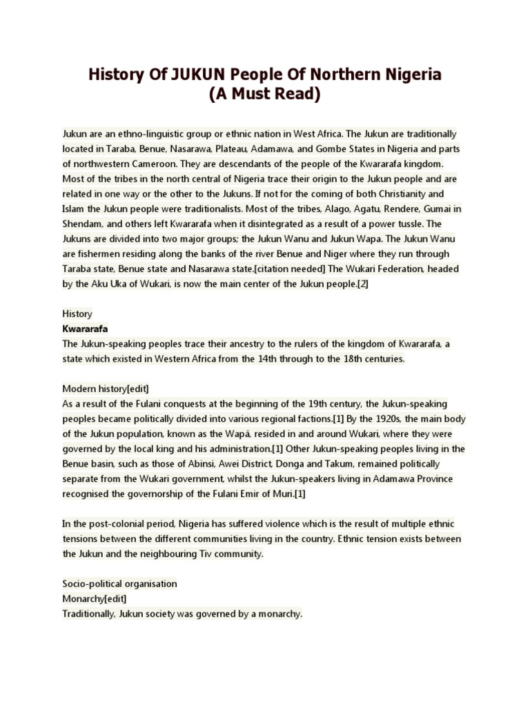 History of JUKUN People of Northern Nigeria | PDF | Multiracial Affairs ...