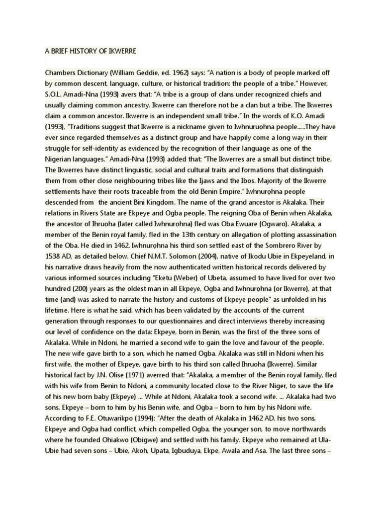A Brief History of Ikwerre | PDF | Igbo People | West Africa
