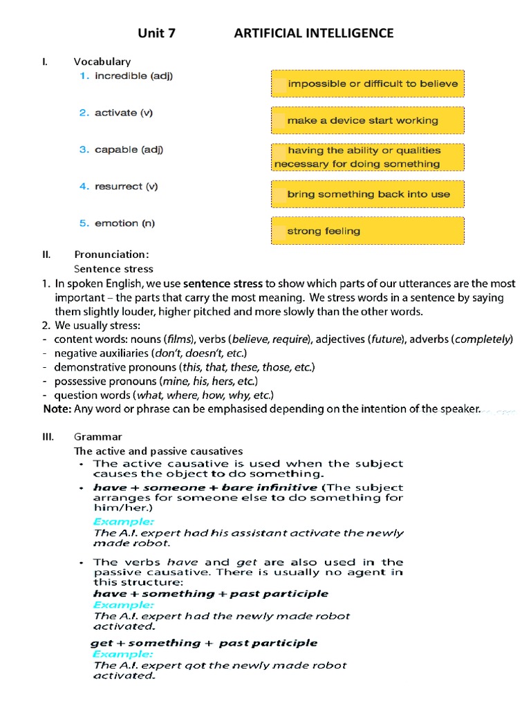 Unit 7 Artificial Intelligence: I. Vocabulary | PDF