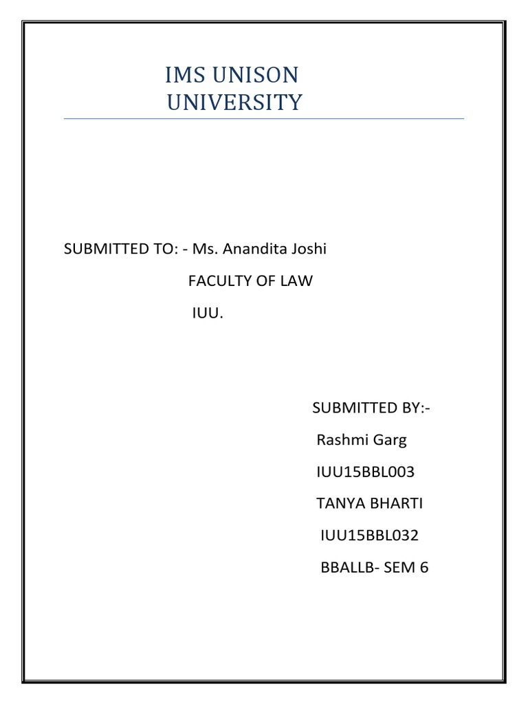 Ims Unison University: SUBMITTED TO: - Ms. Anandita Joshi Faculty of ...