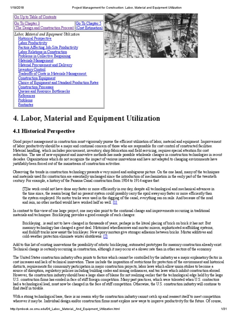 Labor, Material and Equipment Utilization: 4.1 Historical Perspective ...
