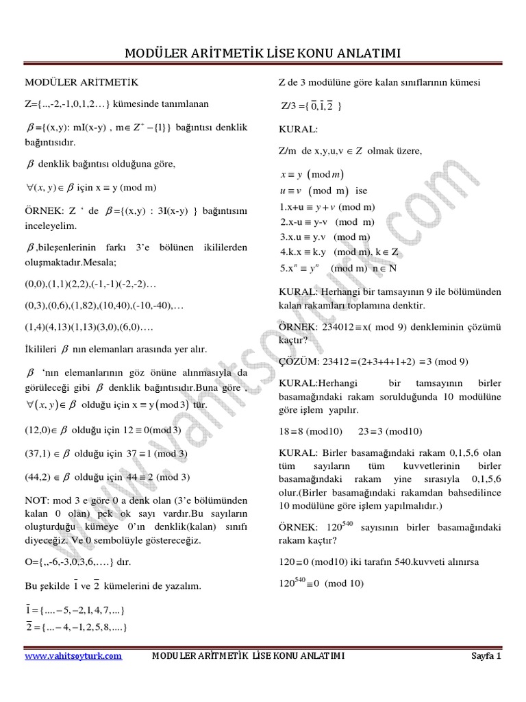 Moduler Aritmetik-Lise-Konu Anlatimi | PDF