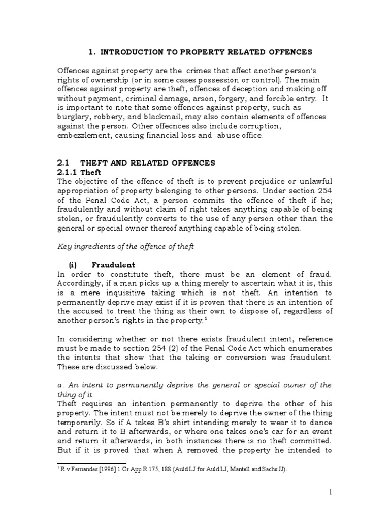 Class Notes On Offences Against Property | PDF | Theft | Robbery