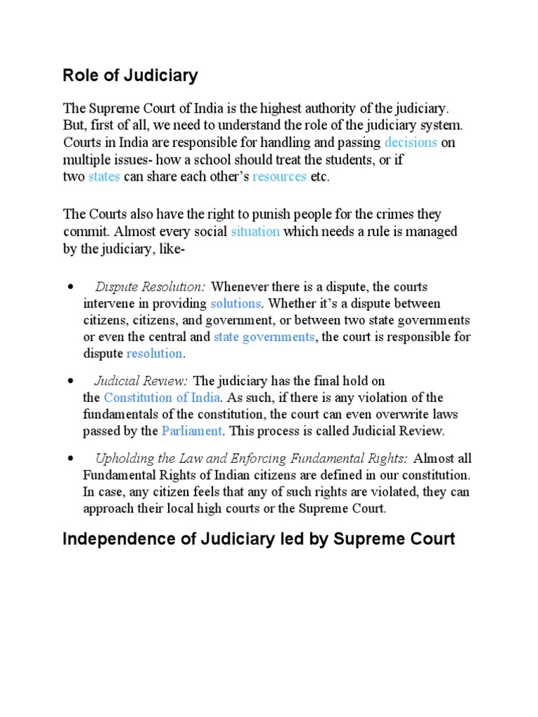Role of Judiciary | PDF | Supreme Court Of India | Judiciaries