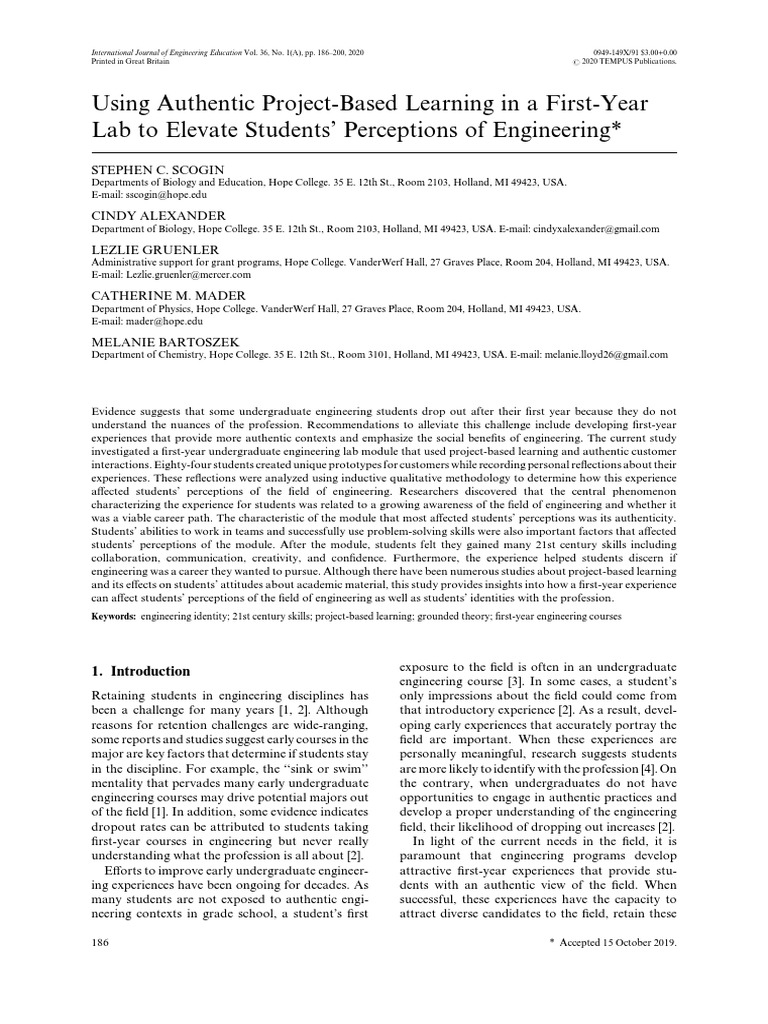 Examining the Impact of an Authentic Project-Based Learning Experience ...