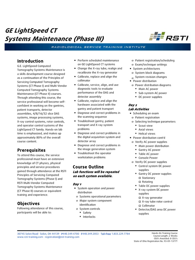 GE CT Maintenance Training | PDF | Ct Scan | Electric Motor