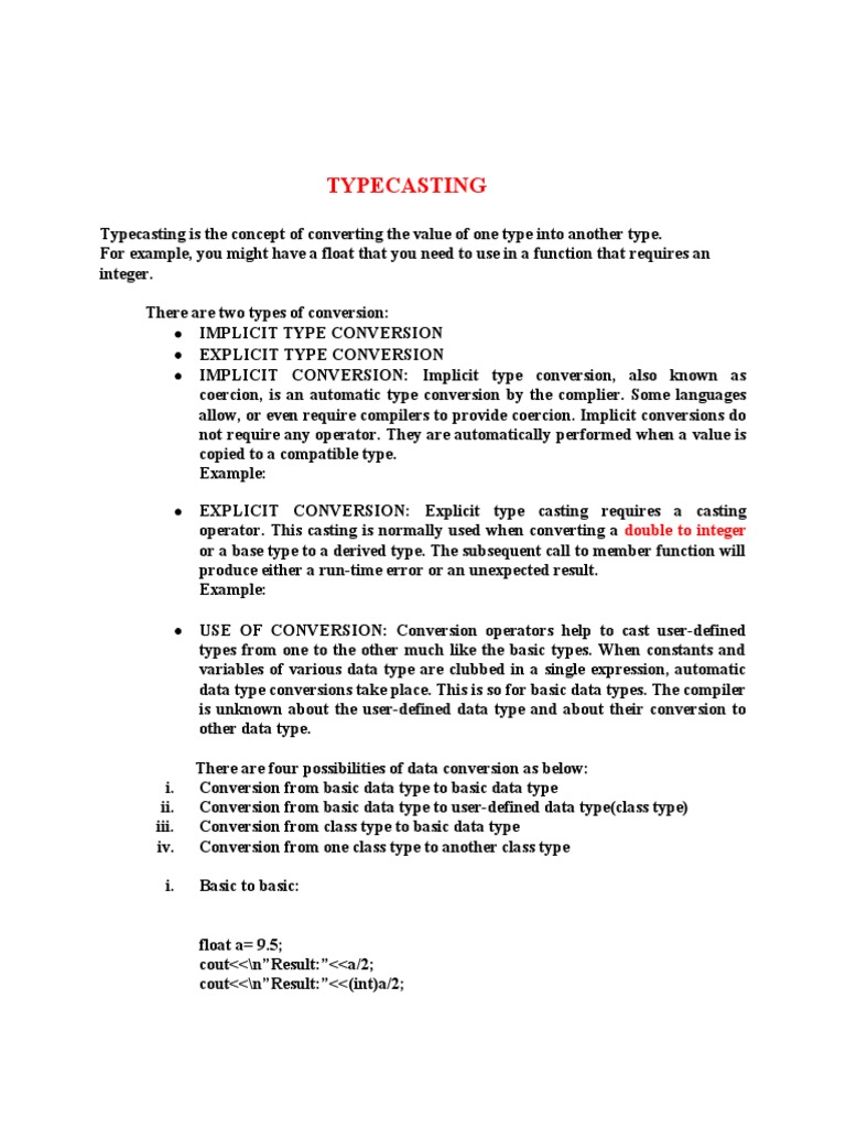 Understanding Typecasting in Programming | PDF | Computer Engineering ...