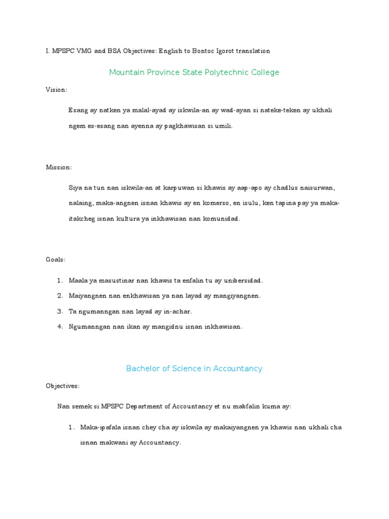 Mountain Province State Polytechnic College: Bachelor of Science in ...