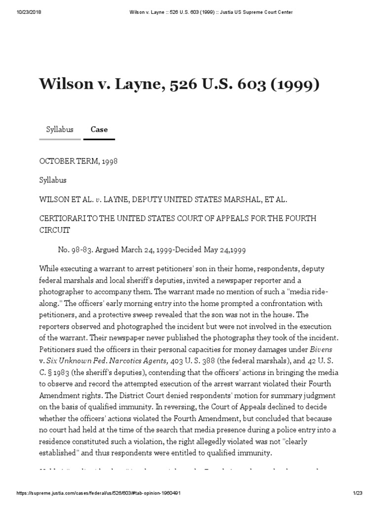 06 Wilson v. Layne, 526 U.S. 603 (1999) | PDF | Qualified Immunity ...