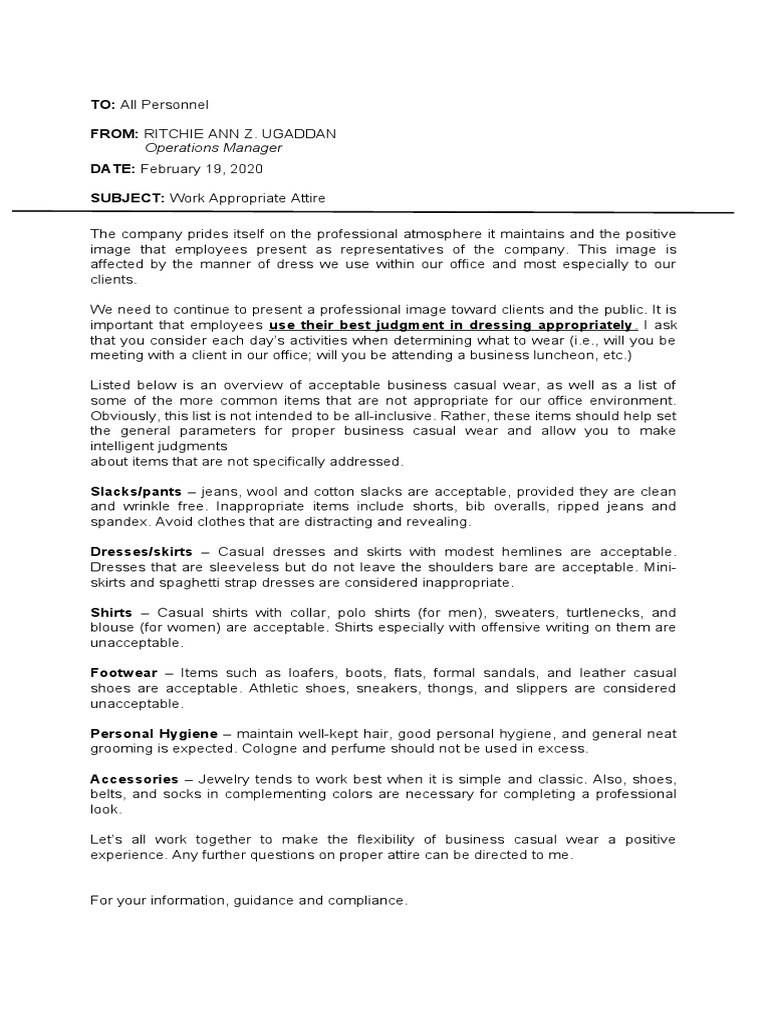 Dress Code Memo | PDF | Dress | Shoe