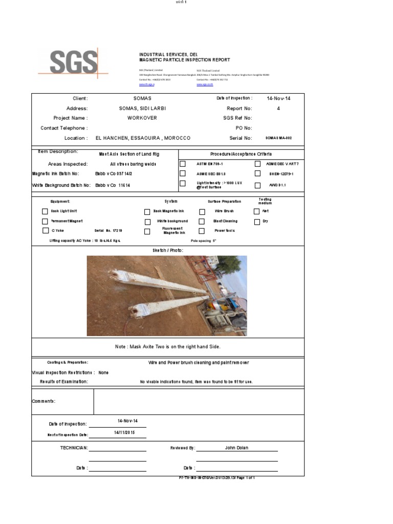 Magnetic Particle Inspection Report | PDF | Applied And ...