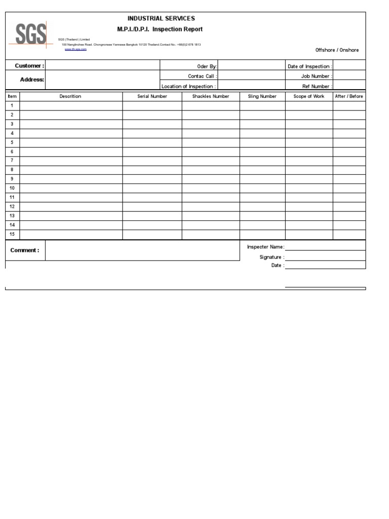 SGS Thailand Limited Industrial Services M.P.I./D.P.I. Inspection ...