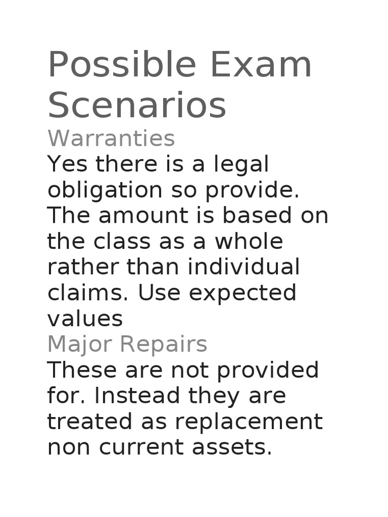 Possible Exam Scenarios: Warranties | PDF | Self Insurance | Insurance