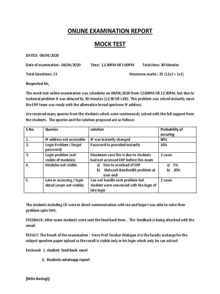 Online Examination Report Mock Test: Respected Sir | PDF | Career ...
