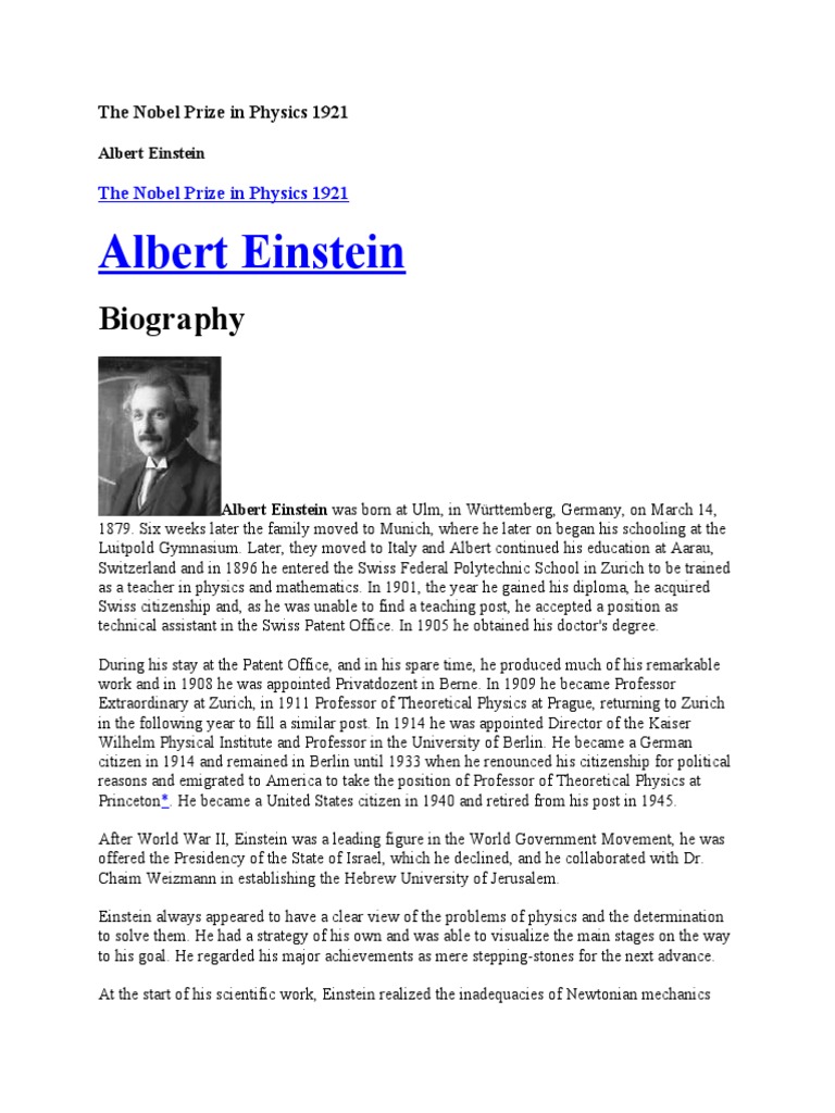 Albert Einstein: Biography | PDF | Albert Einstein | Theory Of Relativity