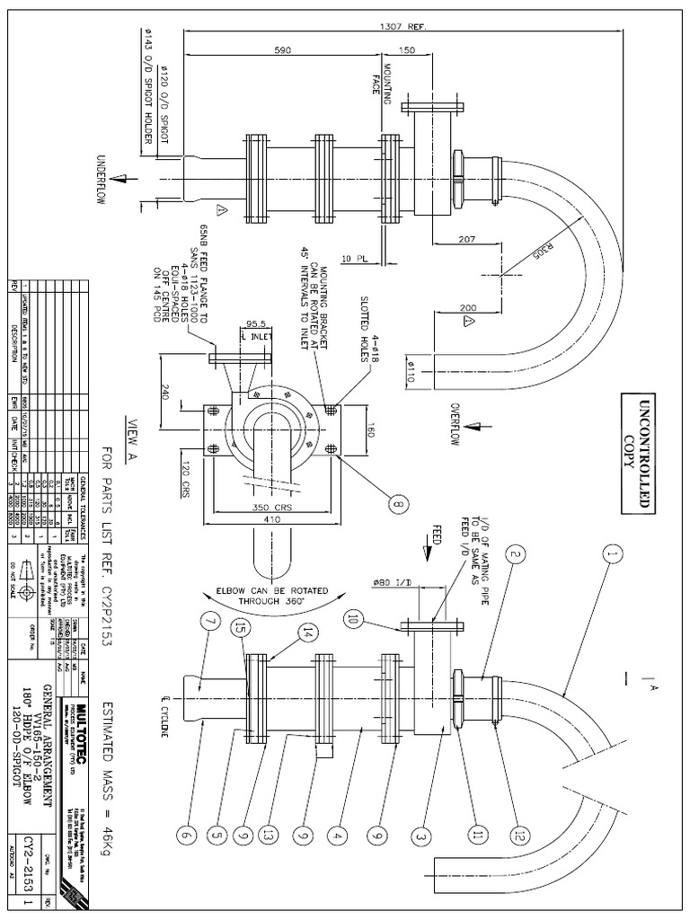 MULTOTEC Hidrociclone DMS Drawing No. CY2-2153 PDF | PDF