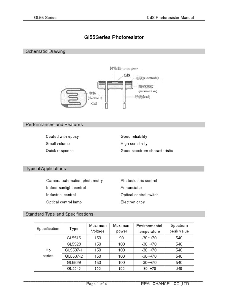 Gl55Series Photoresistor - LDR (Used in Class) | PDF | Electrical ...