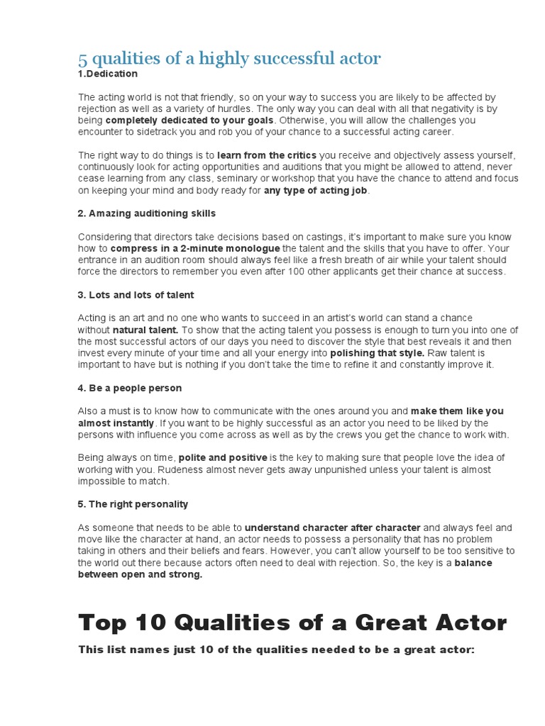 Top 10 Qualities of a Successful Actor | PDF | Audition | Actor