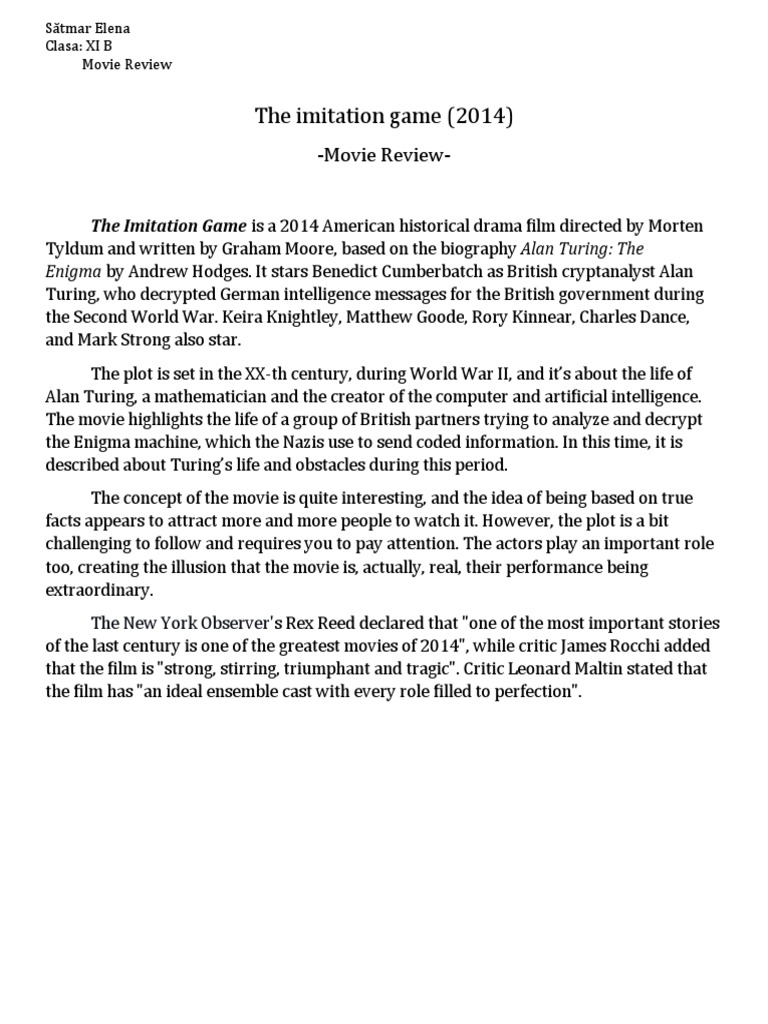 The Imitation Game Review | PDF